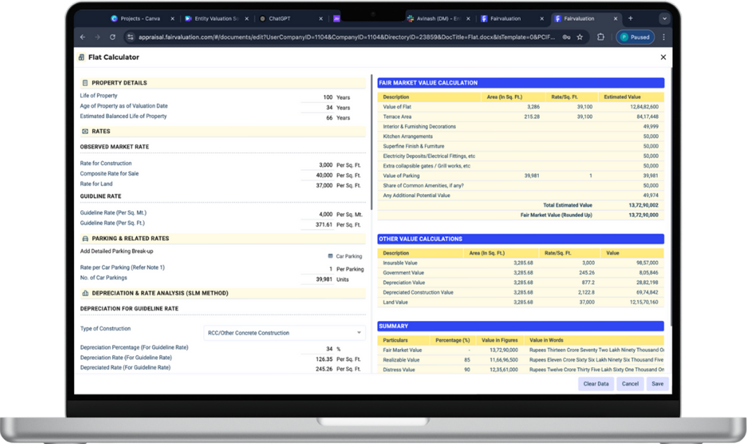 Laptop screen showing appraisal interface